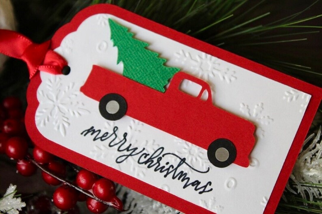 Red Truck With Tree Holiday Gift Tags - Christmas Truck Gift Tags ...