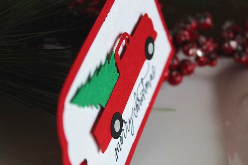 Red Truck With Tree Holiday Gift Tags - Christmas Truck Gift Tags ...