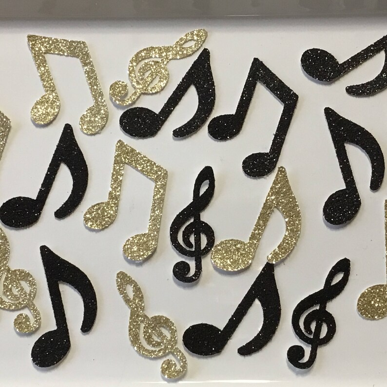 Music Note Confetti Black and Gold Glitter Large 2 - Etsy