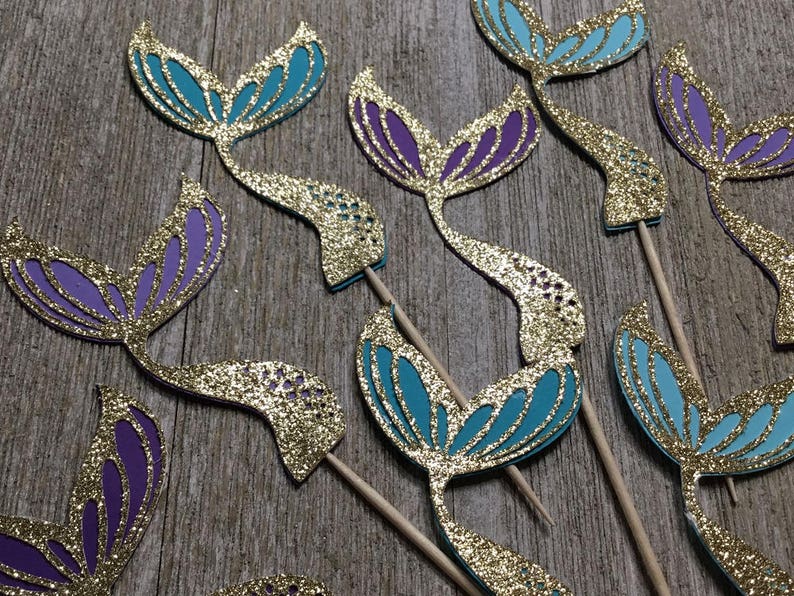 Gold Glitter Mermaid Tail Cupcake Toppers - Under the Sea Party ...