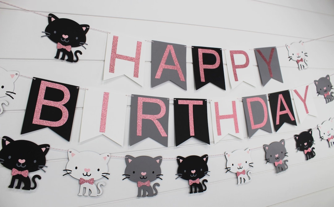 Cat Happy Birthday Banner - Premium Handcrafted - Kitten Party - Cat ...