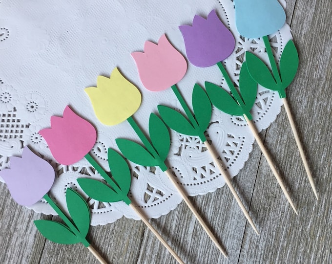 Spring Tulip Cupcake Toppers Easter Food Picks Mothers Day Floral ...