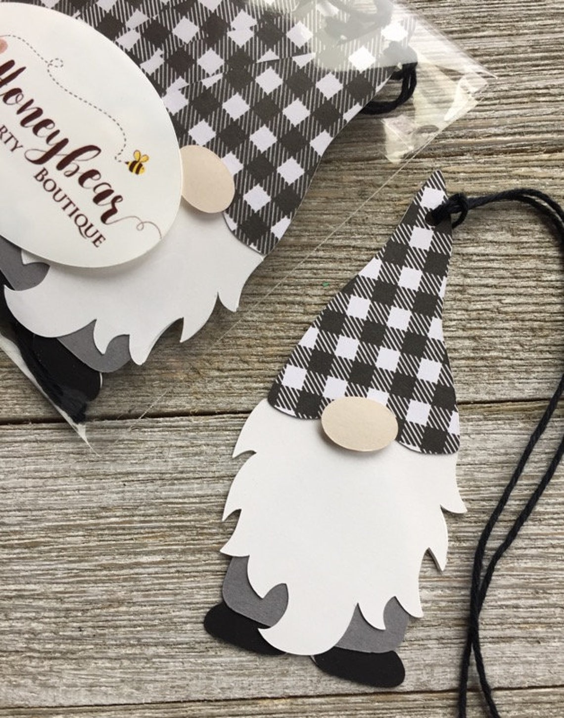 Gnome Gift Tags - Holiday Gnome Tags - Black & White Buffalo Plaid ...