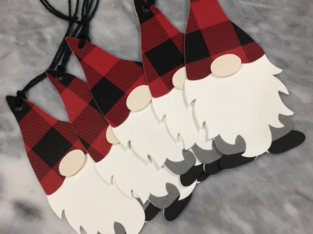 Gnome Gift Tags - Holiday Gnome Tags - Set of 6 - Red & Black Buffalo ...
