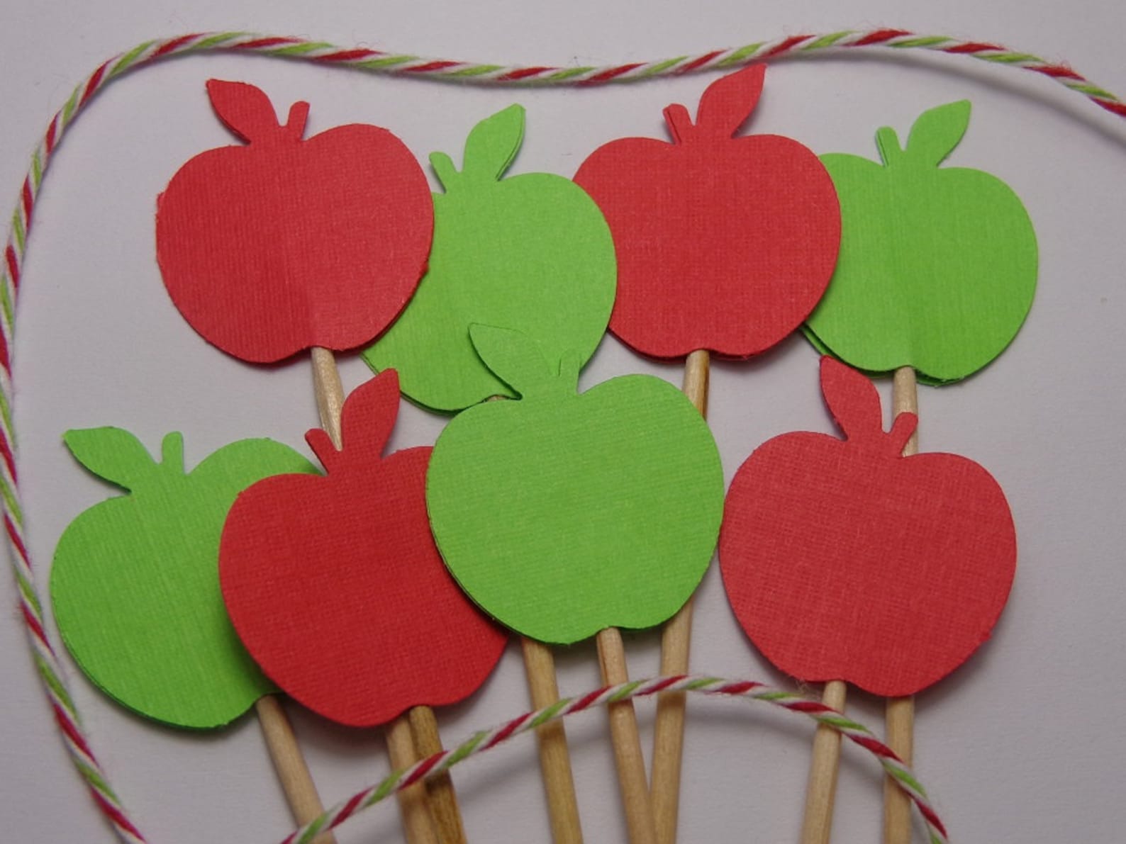 Red and Green Apple Cupcake Toppers - Food Picks - Party Picks - Back ...