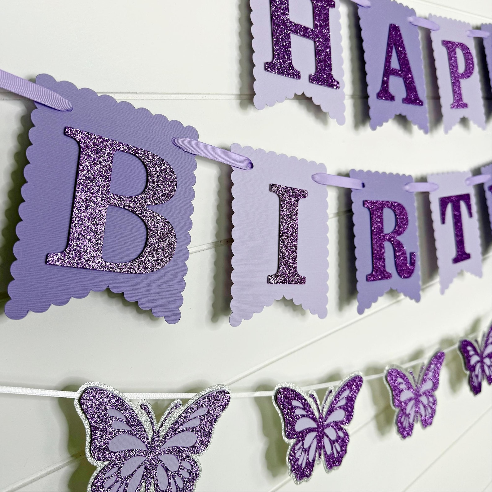 Purple Happy Birthday Banner - Purple Butterfly Garland - Garden Party ...