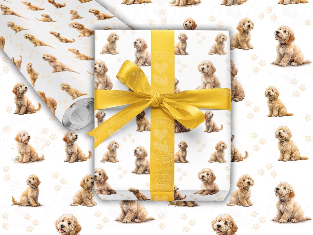 Goldendoodle Wrapping Paper, Doodle Dog Pattern Gift Wrap Roll for Baby ...