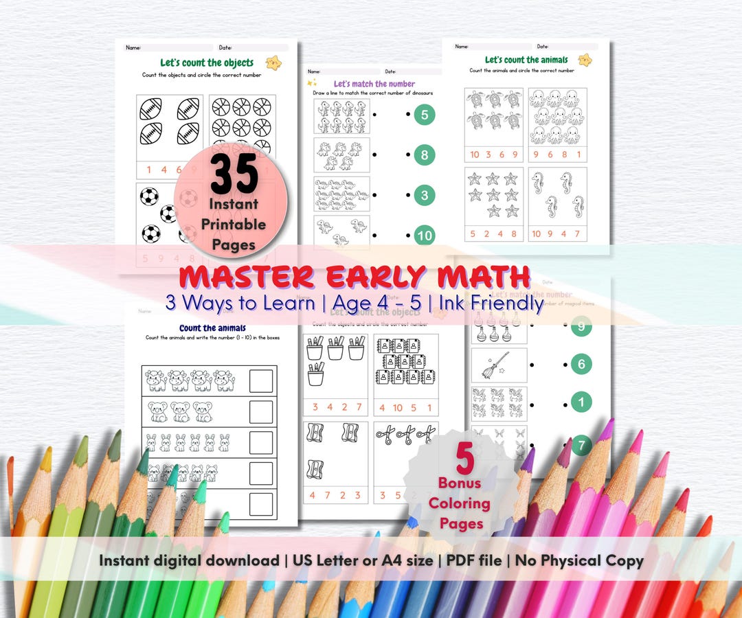 35 Pages Preschool Math Bundle Counting & Number Matching Activities ...