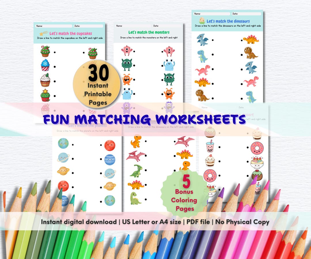 30 Instant Printable Matching Activities for Preschool, Homeschool + 5 ...
