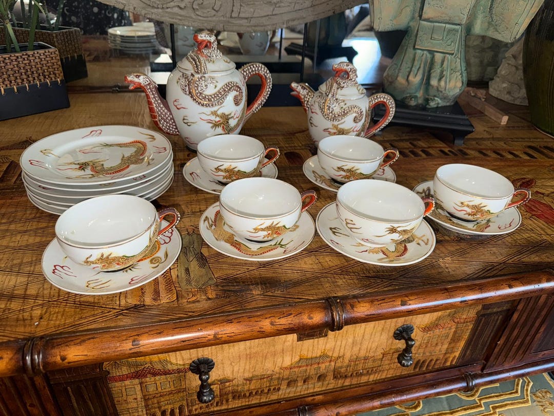 Vintage Japanese Dragon Tea Set With Geisha Lithophane Cups – Hand ...