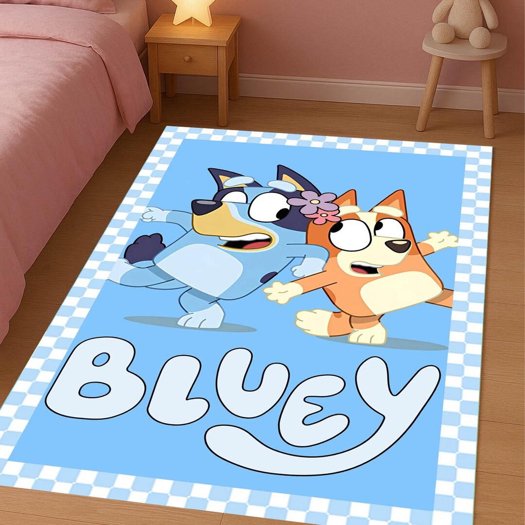 Bluey Kids Room Rug: Cartoon Playroom Carpet, Soft Toddler Bedroom Mat ...