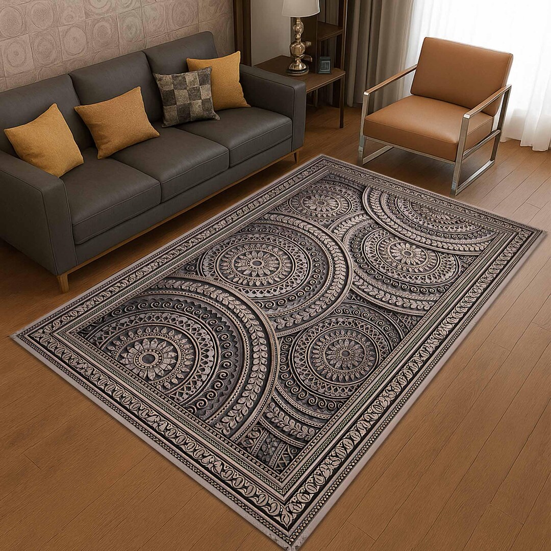 Bohemian Mandala Rug: Ornate Stone Pattern Carpet, Artistic Vintage ...
