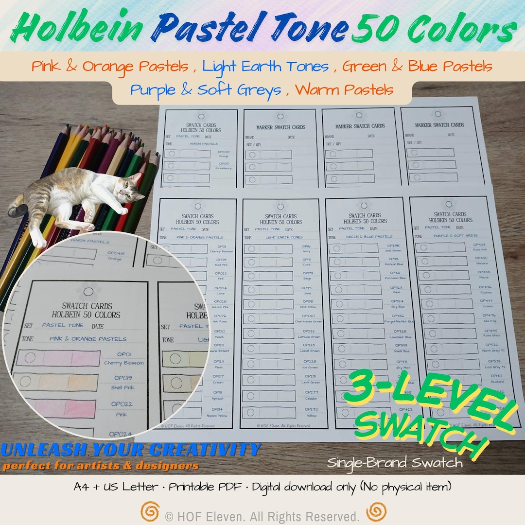 3-level Holbein Pastel Tone 50 Colors Swatch Cards | Artist Tool ...