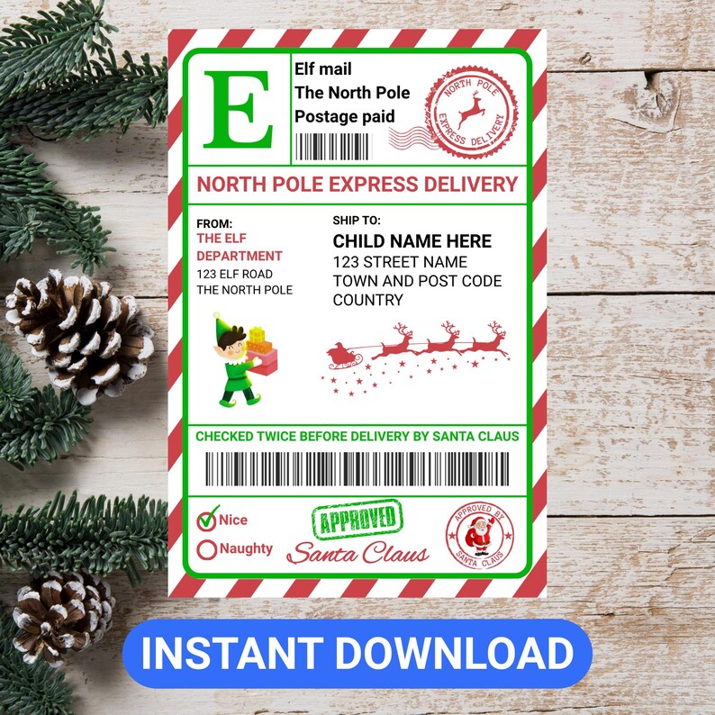 Elf Postage Label, Template Editable, Elf Mail Shipping Label, Elf ...