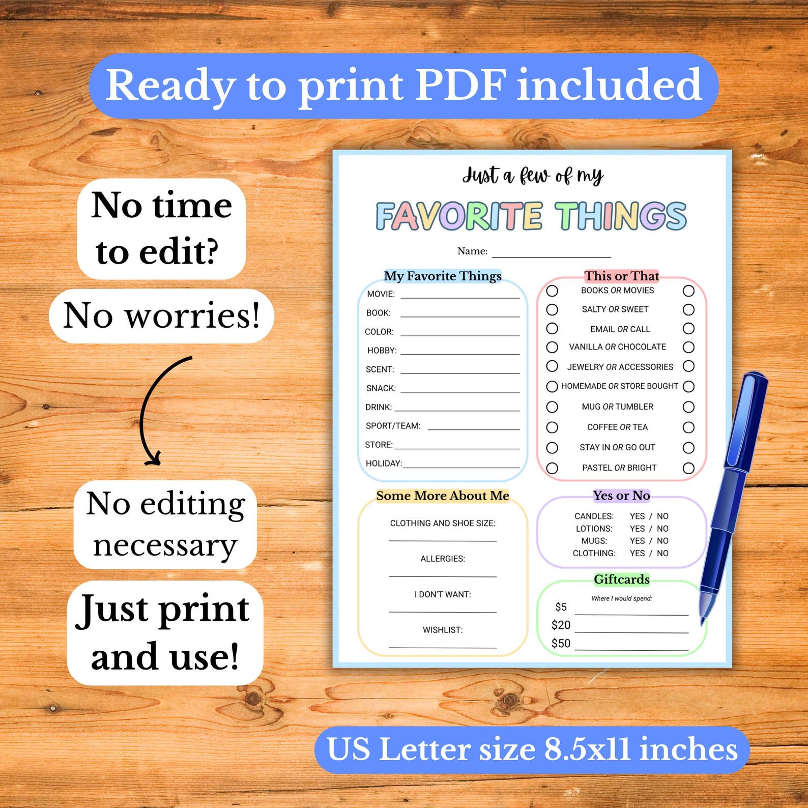 Editable Teacher Favorites List Printable, Get to Know Your Teacher ...