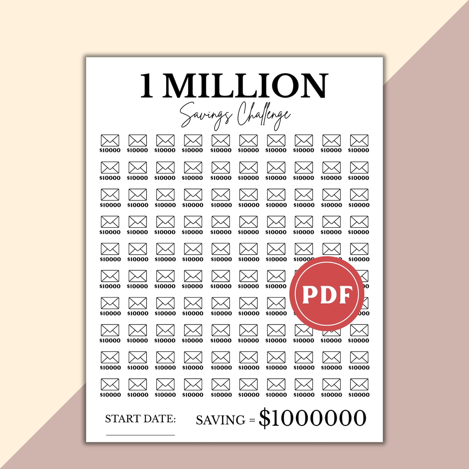 1 Million Savings Challenge, Printable PDF (instant Download) - Etsy