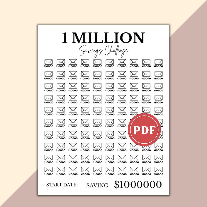 1 Million Savings Challenge, Printable PDF (instant Download) - Etsy