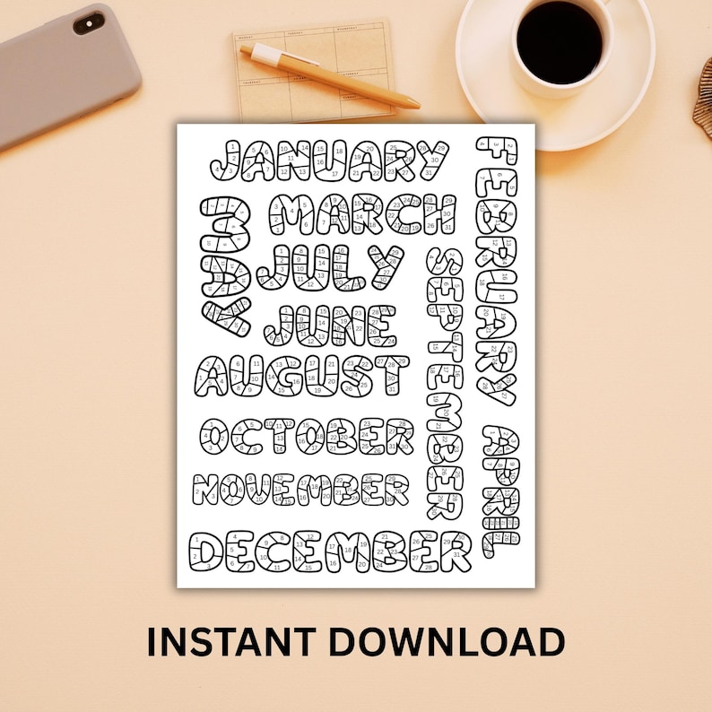 365 Day Countdown 2026 Coloring Page Printable, Habit Tracker, Goals ...