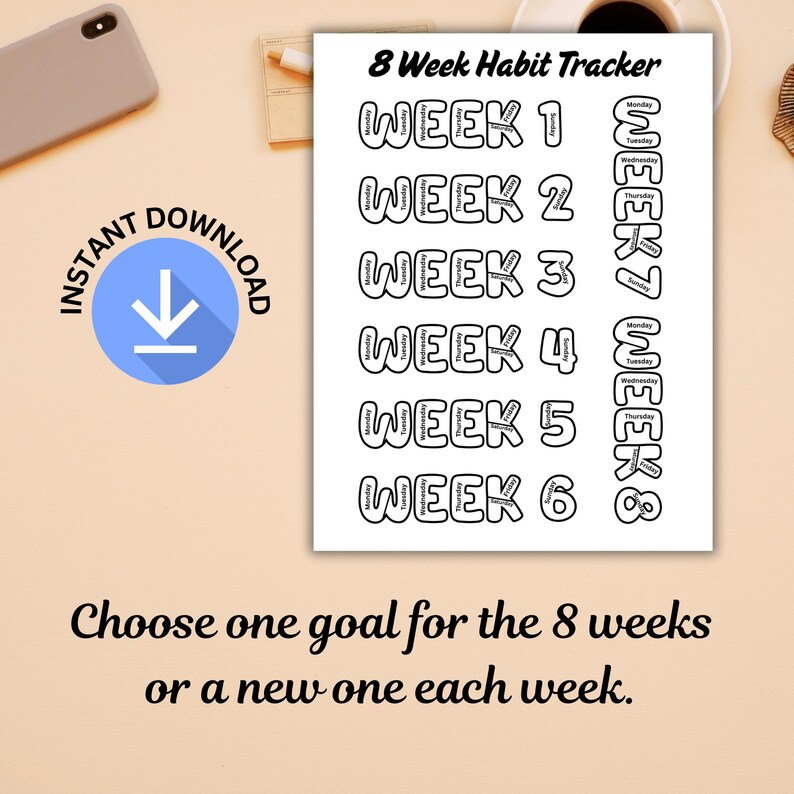 8 Week Habit Tracker Coloring Page, Goals, Fitness, Workout, Daily ...