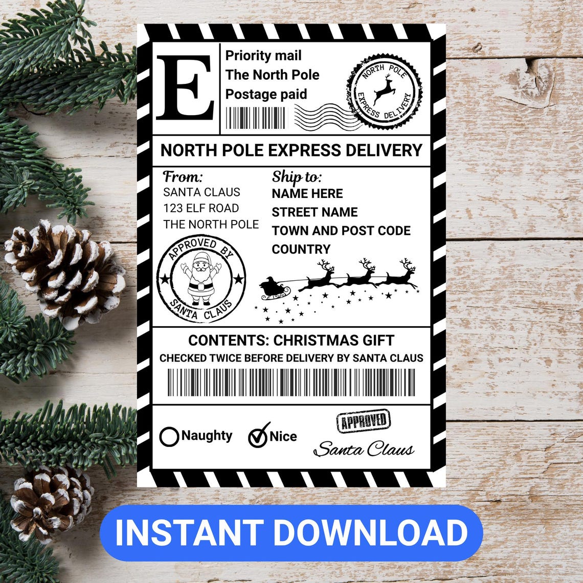 Christmas Postage Label Template Editable, Santa Shipping Label ...