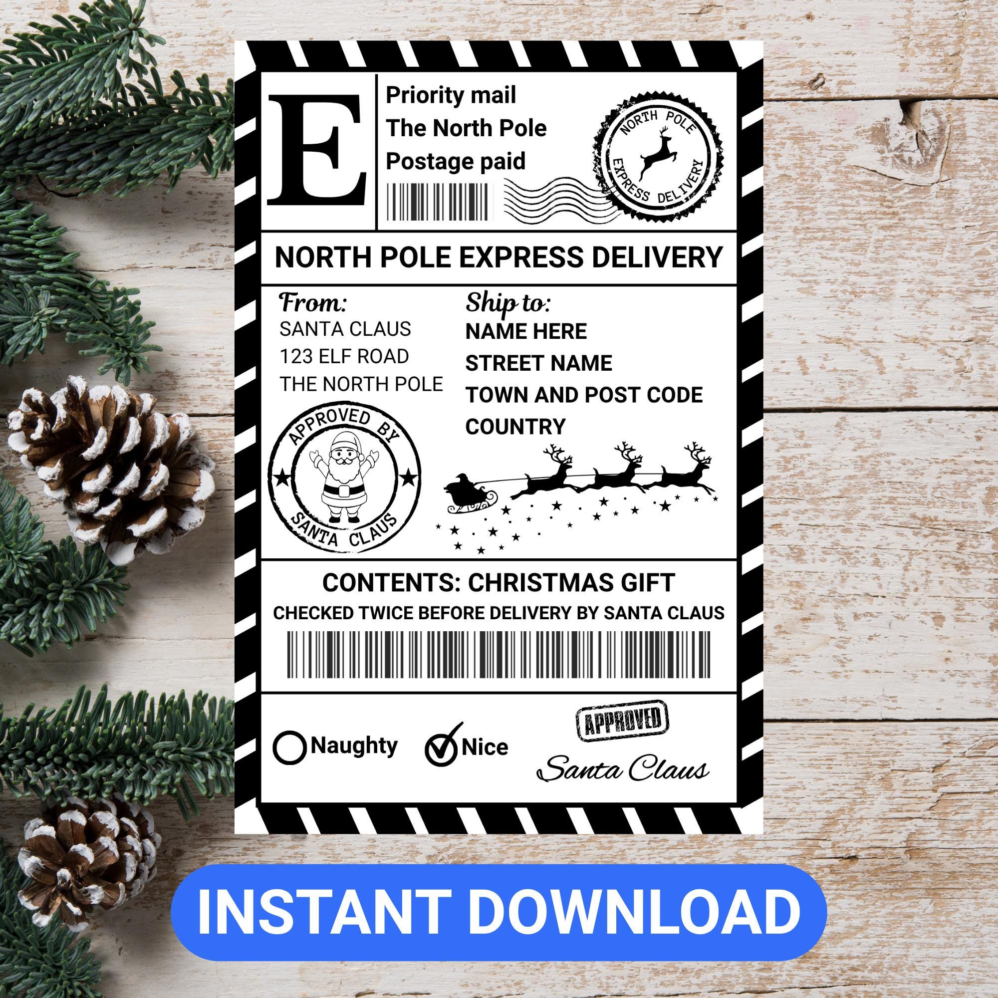 Christmas Postage Label Template Editable, Santa Shipping Label ...