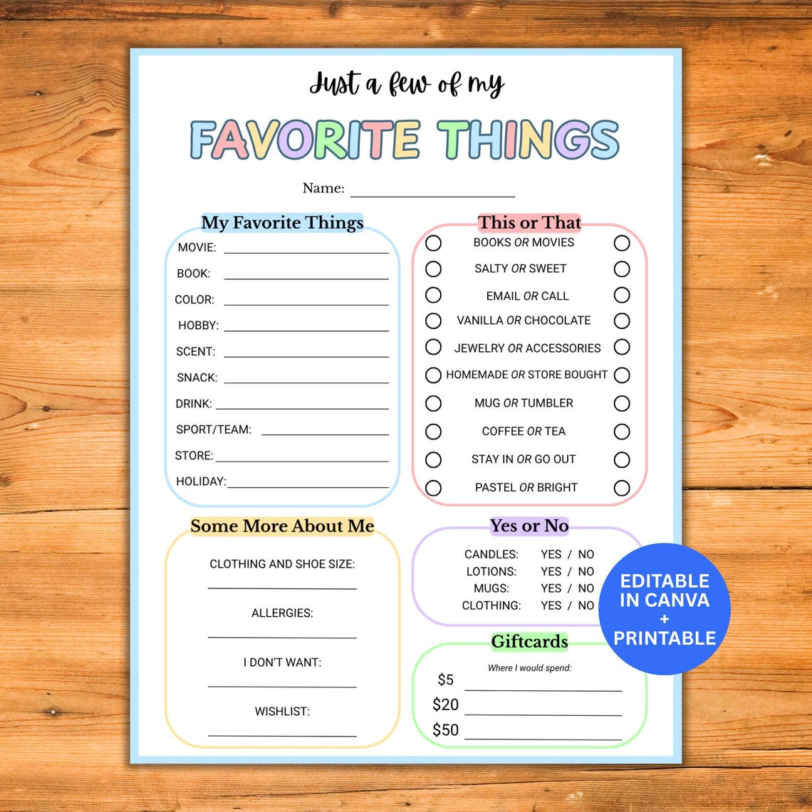 Editable Teacher Favorites List Printable, Get to Know Your Teacher ...