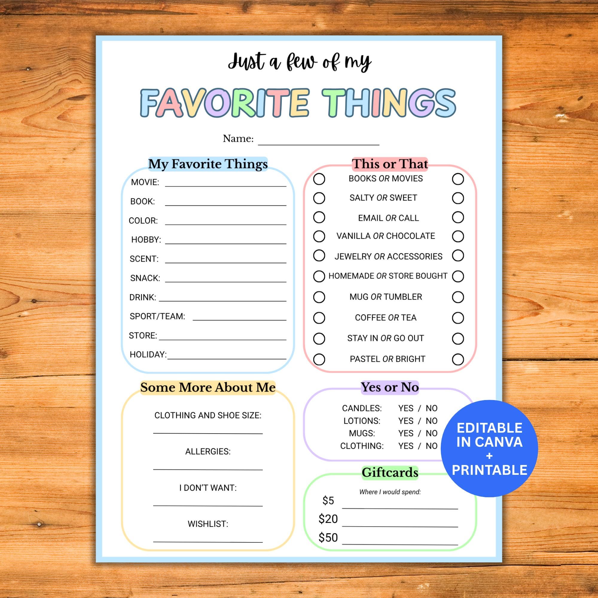 Editable Teacher Favorites List Printable, Get to Know Your Teacher ...