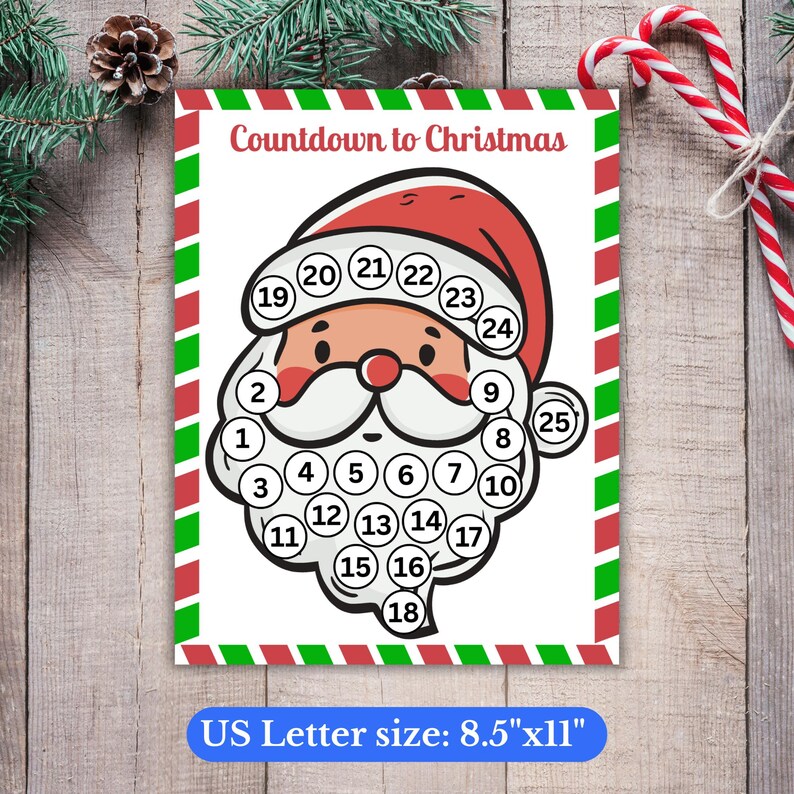 Santa Beard Countdown Printable PDF, 25 Days Til Christmas, Cotton Ball ...