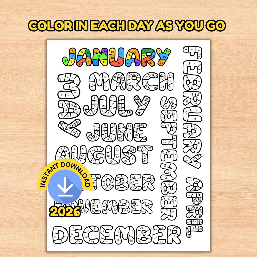 365 Day Countdown 2026 Coloring Page Printable, Habit Tracker, Goals ...