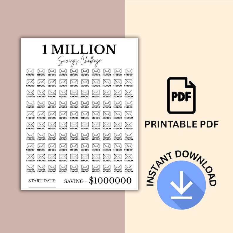 1 Million Savings Challenge, Printable PDF (instant Download) - Etsy