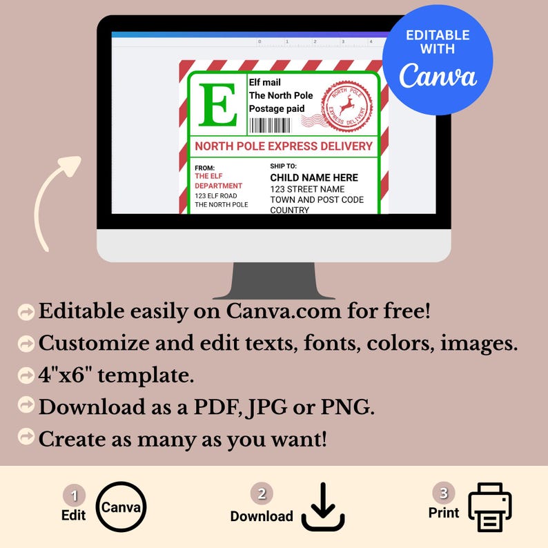 Elf Postage Label, Template Editable, Elf Mail Shipping Label, Elf ...
