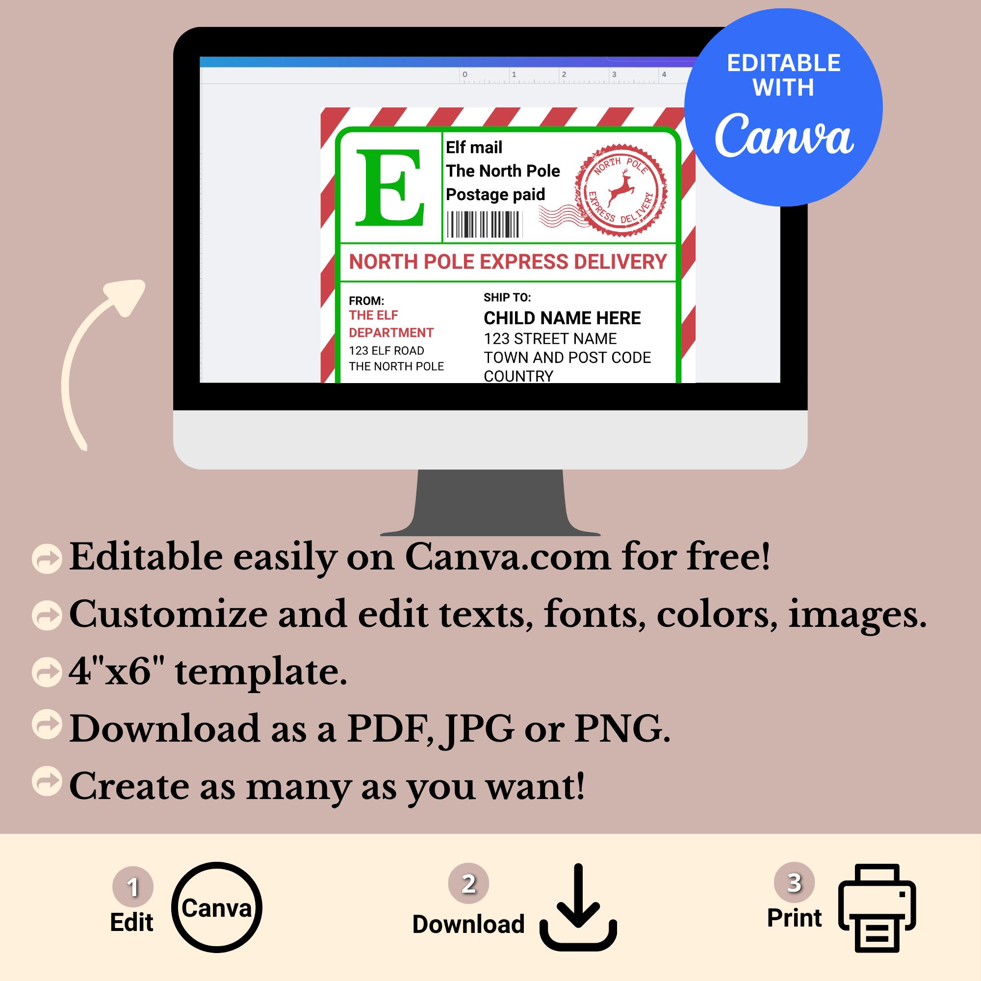 Elf Postage Label, Template Editable, Elf Mail Shipping Label, Elf ...