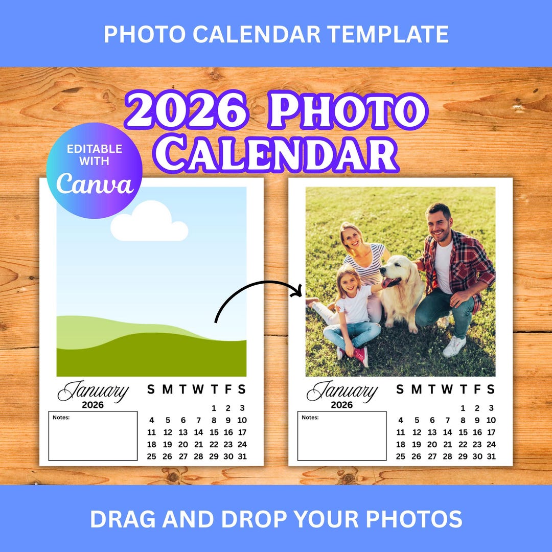 2026 Calendar Template With Editable Monthly Photos, Whole Year ...