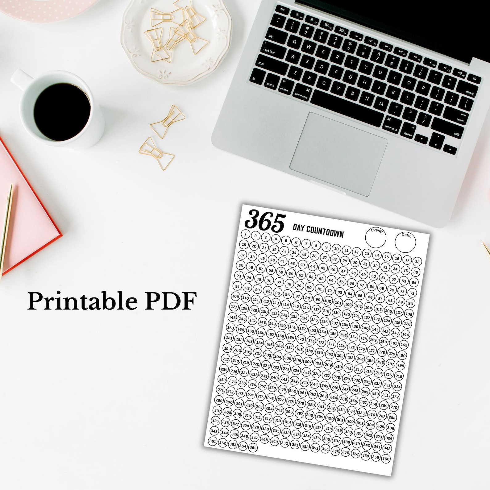 365 Day Countdown Printable, Elegant 365 Days Planner Tracker Daily ...