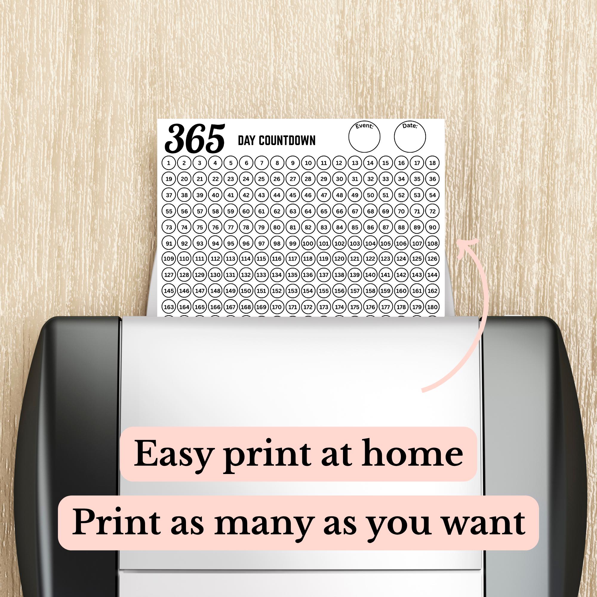 365 Day Countdown Printable, Elegant 365 Days Planner Tracker Daily ...