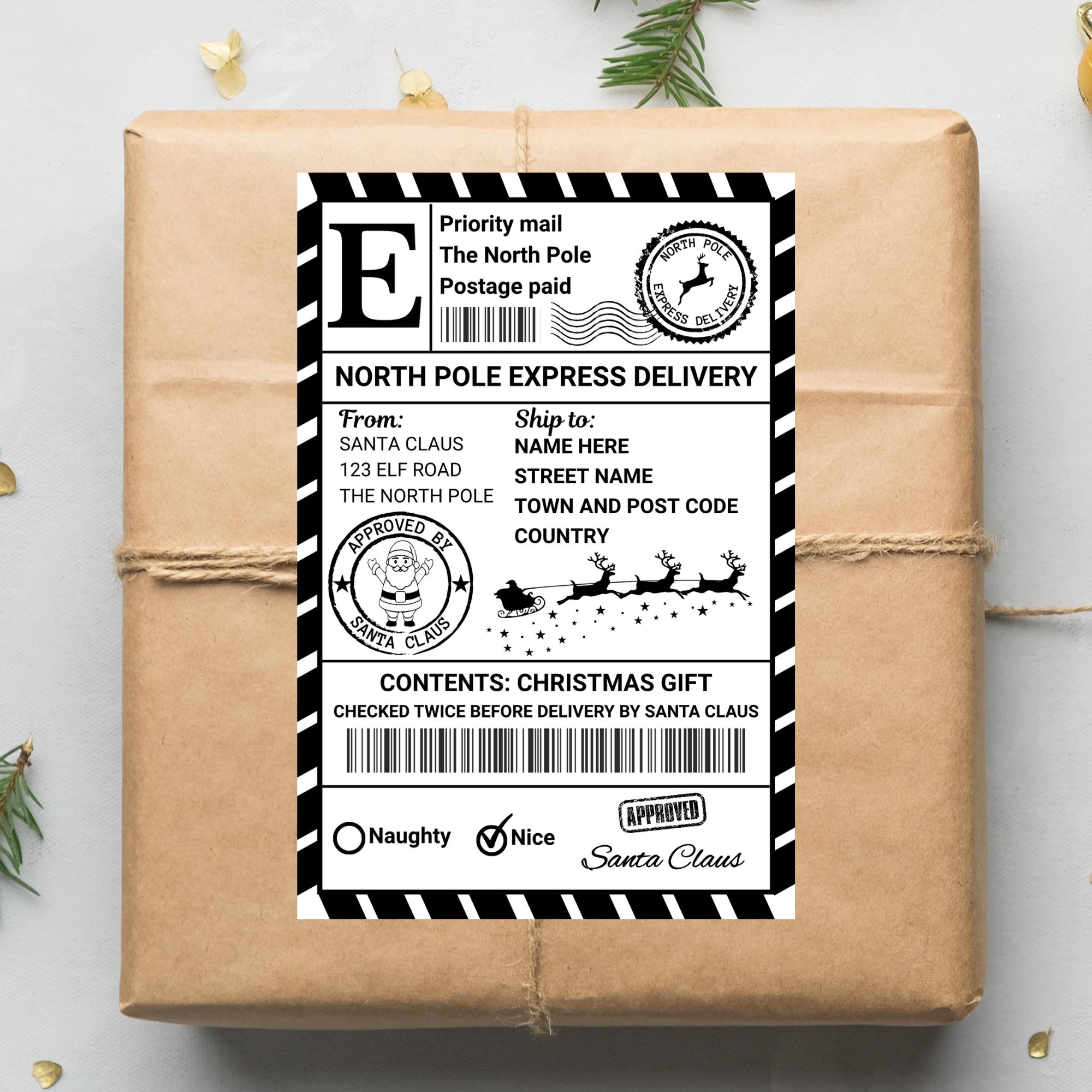 Christmas Postage Label Template Editable, Santa Shipping Label ...
