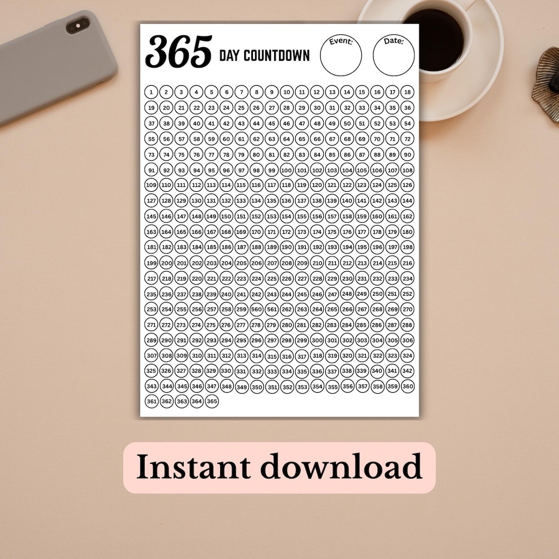 365 Day Countdown Printable, Elegant 365 Day Tracker Planner Daily ...