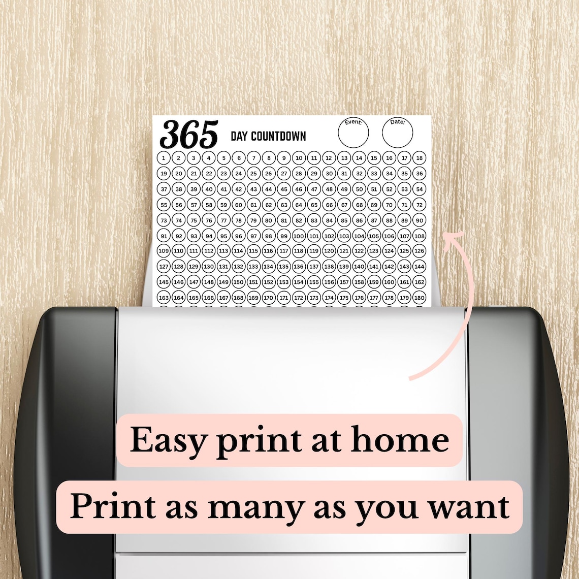 365 Day Countdown Printable, Elegant 365 Day Tracker Planner Daily ...