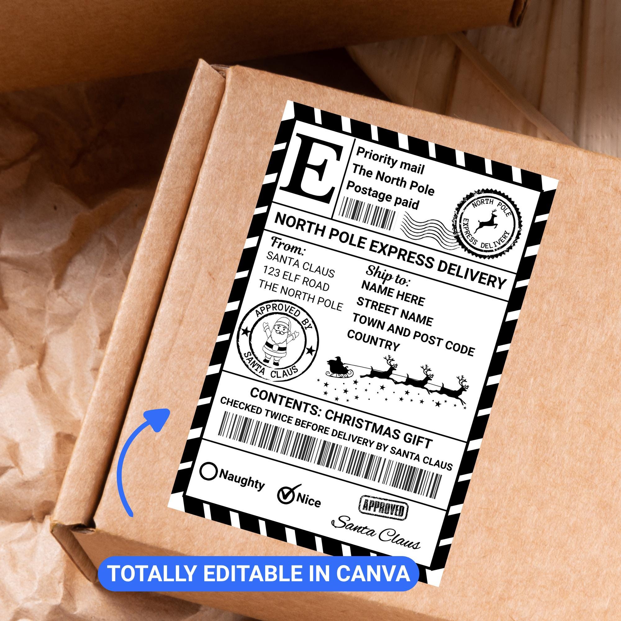 Christmas Postage Label Template Editable, Santa Shipping Label ...