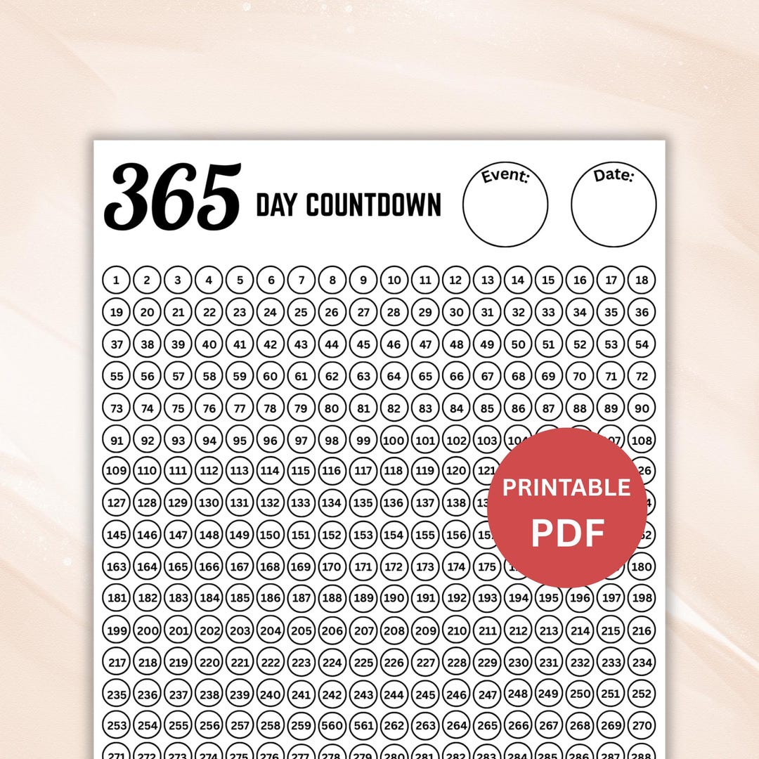 365 Day Countdown Printable, Elegant 365 Days Planner Tracker Daily ...