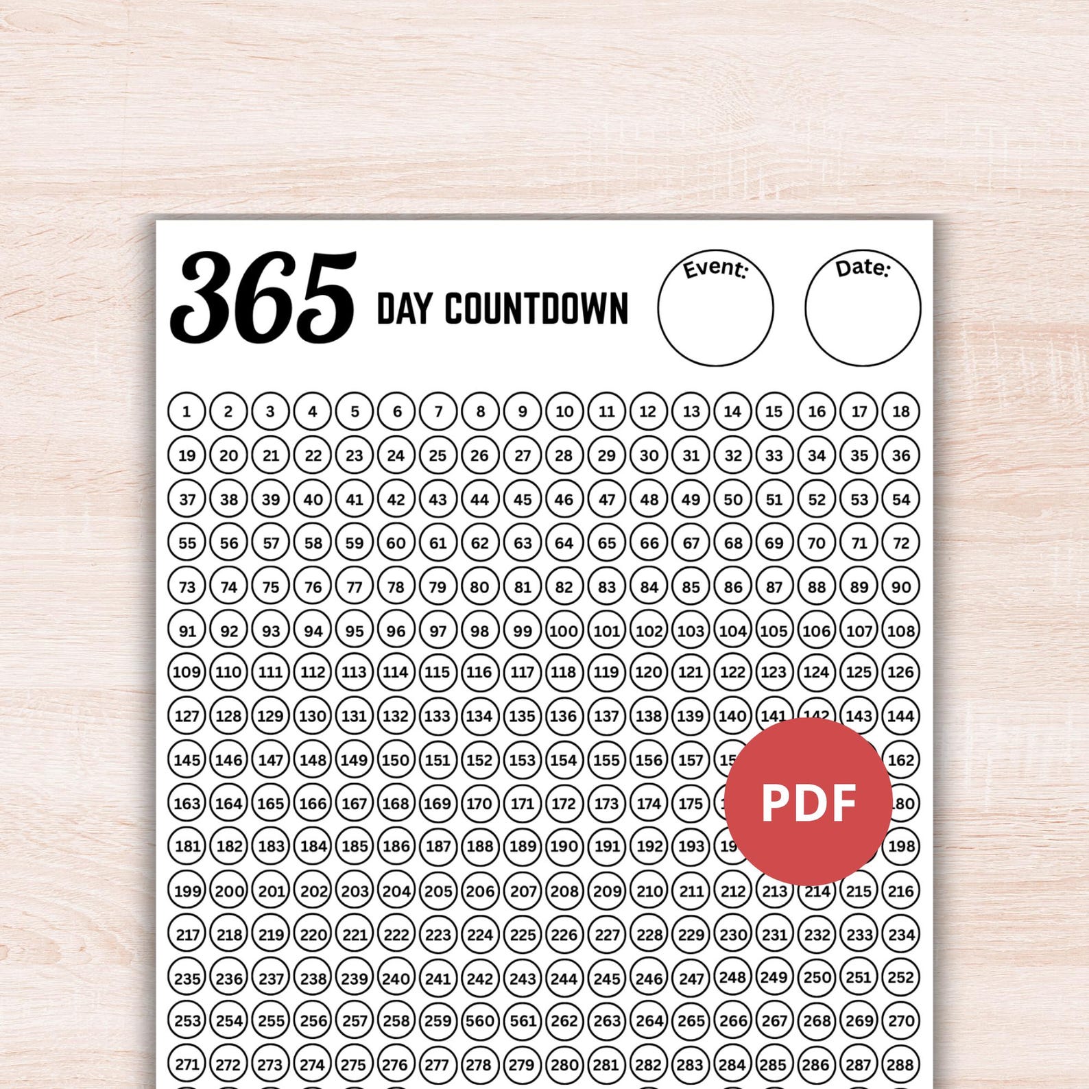 365 Day Countdown Printable, Elegant 365 Days Planner Tracker Daily ...