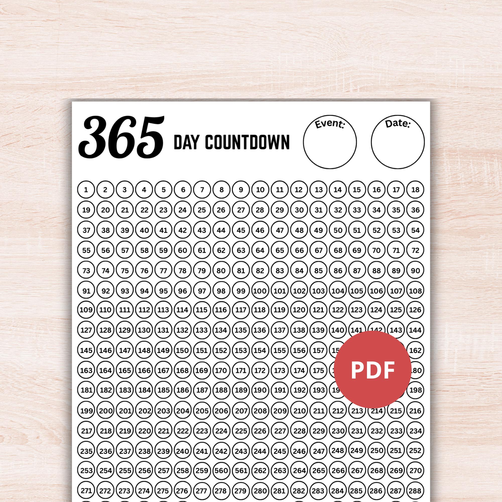 365 Day Countdown Printable, Elegant 365 Days Planner Tracker Daily ...