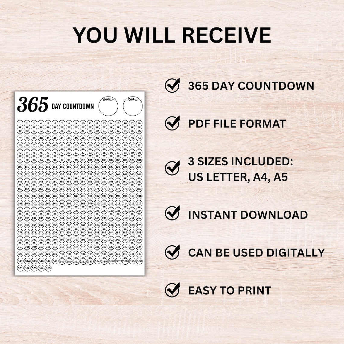 365 Day Countdown Printable, Elegant 365 Days Planner Tracker Daily ...