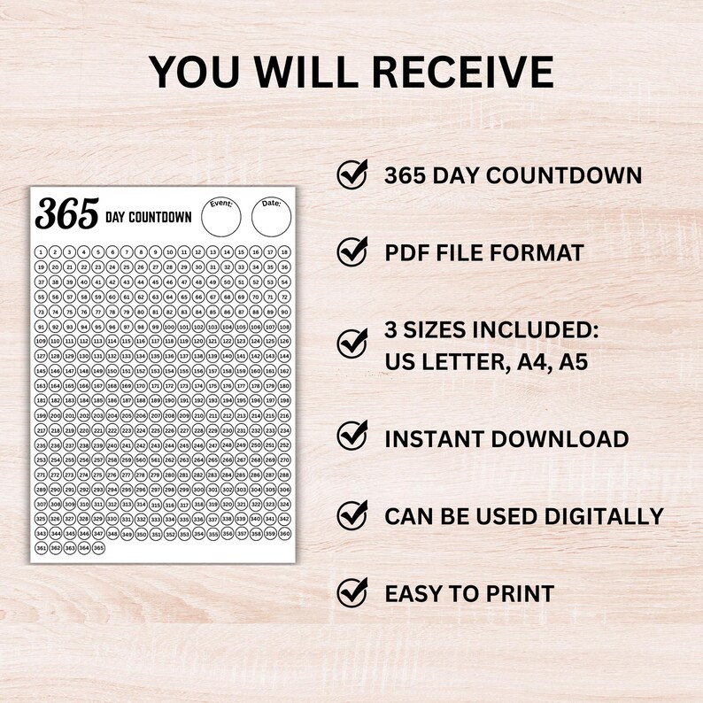365 Day Countdown Printable, Elegant 365 Days Planner Tracker Daily ...