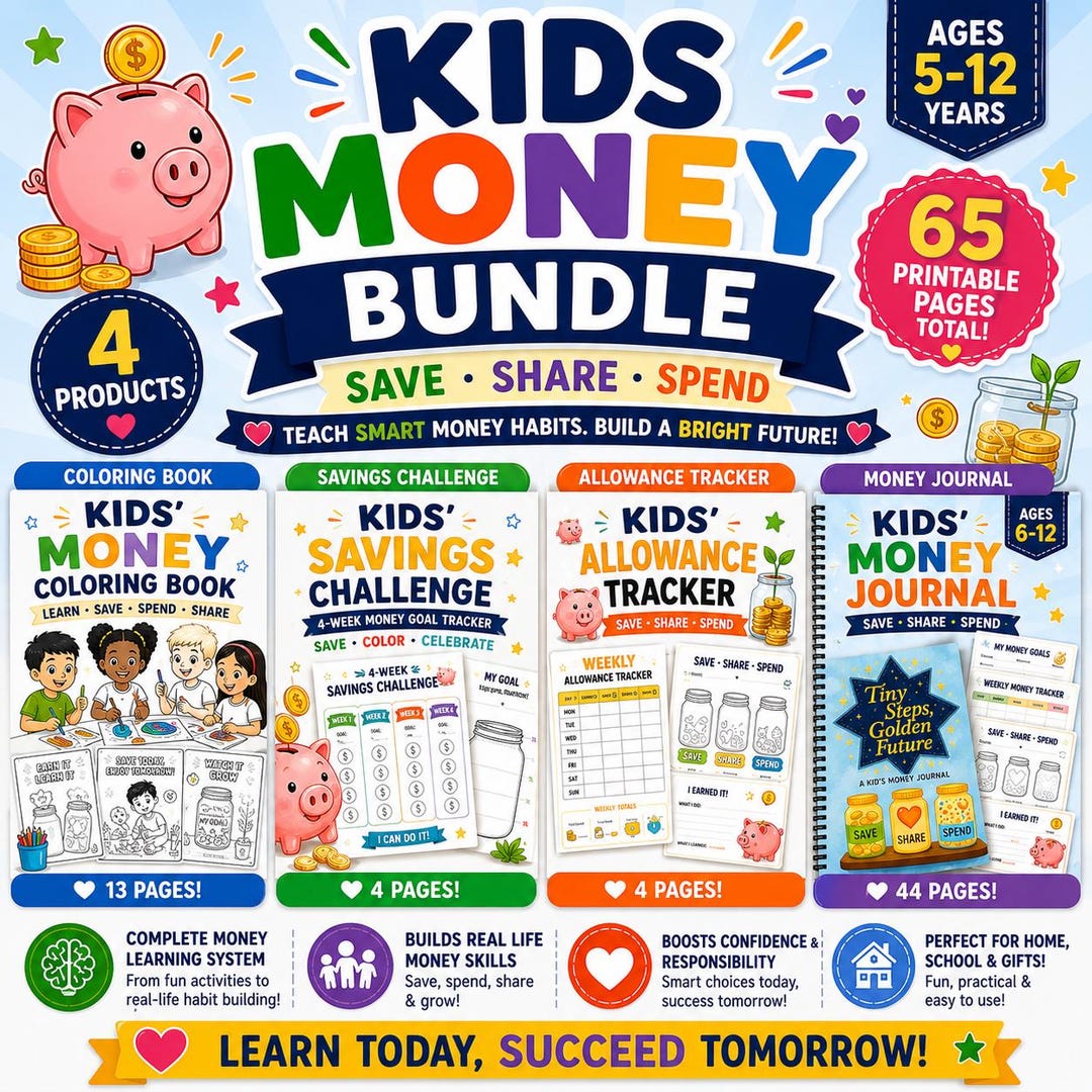 Kids Money Bundle Printable | Save Share Spend Journal, Allowance ...