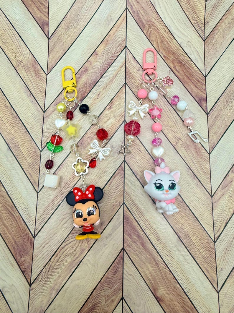 Beaded Character Keychain: Iconic Mouse or Fancy Feline - Etsy