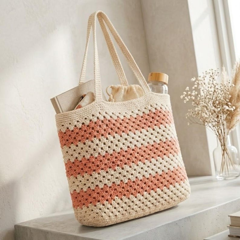 Crochet Tote Bag Pattern, Easy Granny Stripe Market Bag Tutorial (PDF ...