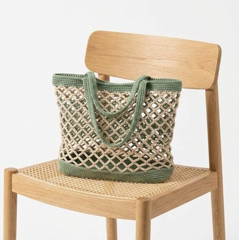 Two Tone Crochet Market Bag Pattern PDF, Diamond Mesh Beach Tote ...