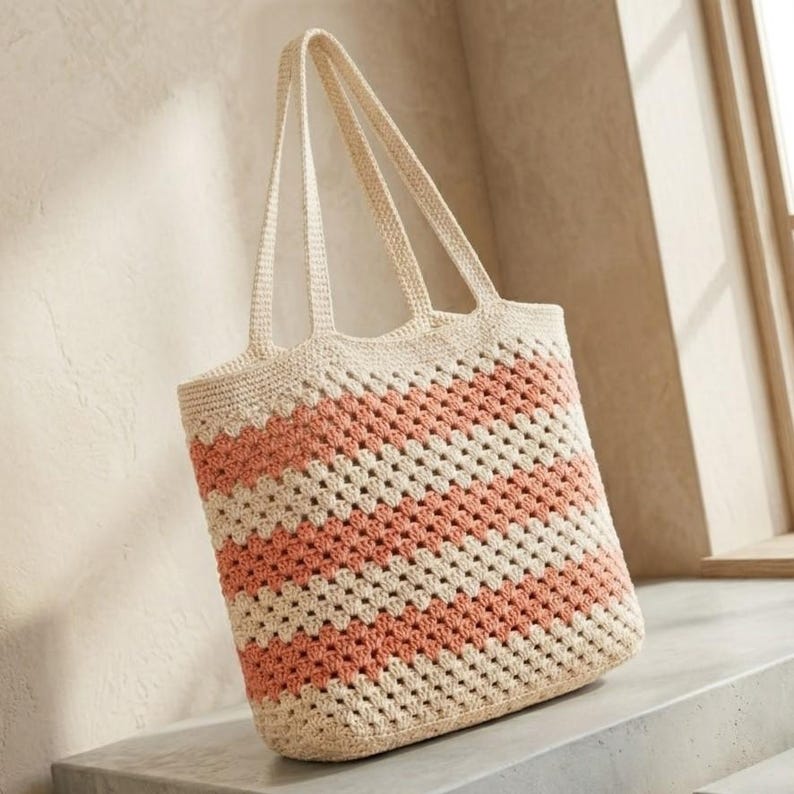 Crochet Tote Bag Pattern, Easy Granny Stripe Market Bag Tutorial (PDF ...