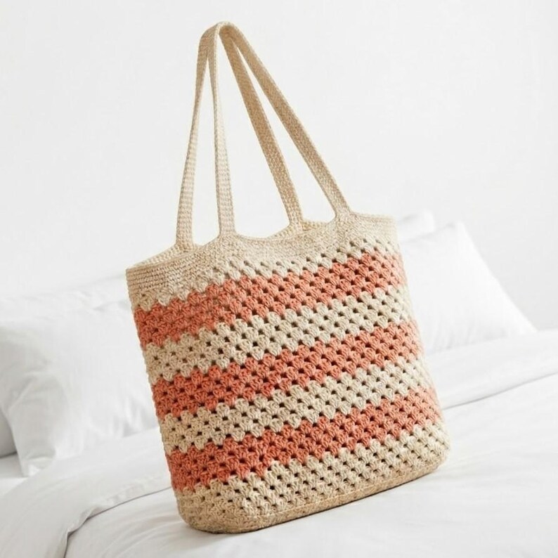 Crochet Tote Bag Pattern, Easy Granny Stripe Market Bag Tutorial (PDF ...